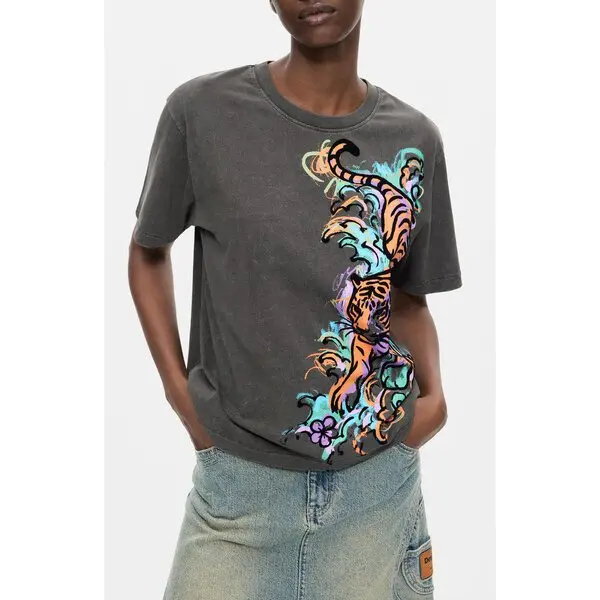 Desigual Tiger Graphic T-shirt - Black