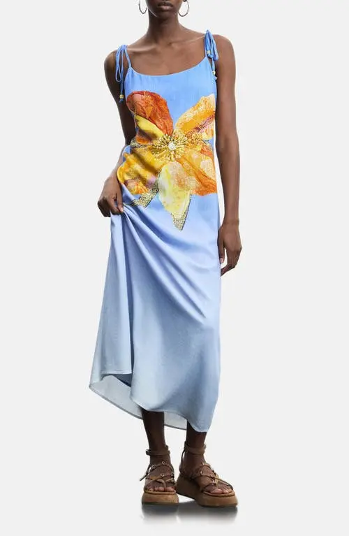 Desigual Embellished Tie Strap Maxi Dress - Light Blue