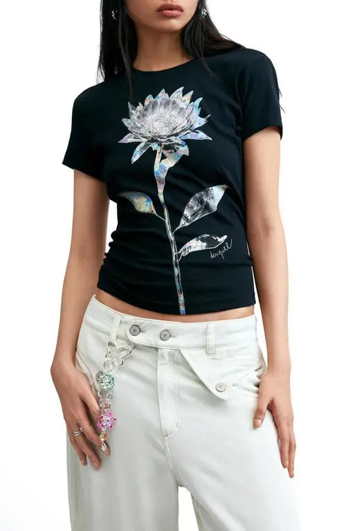 Desigual Flower Graphic T-shirt - Black