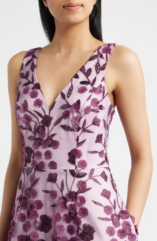 Eliza J Sleeveless V-neck Floral Appliqué Gown