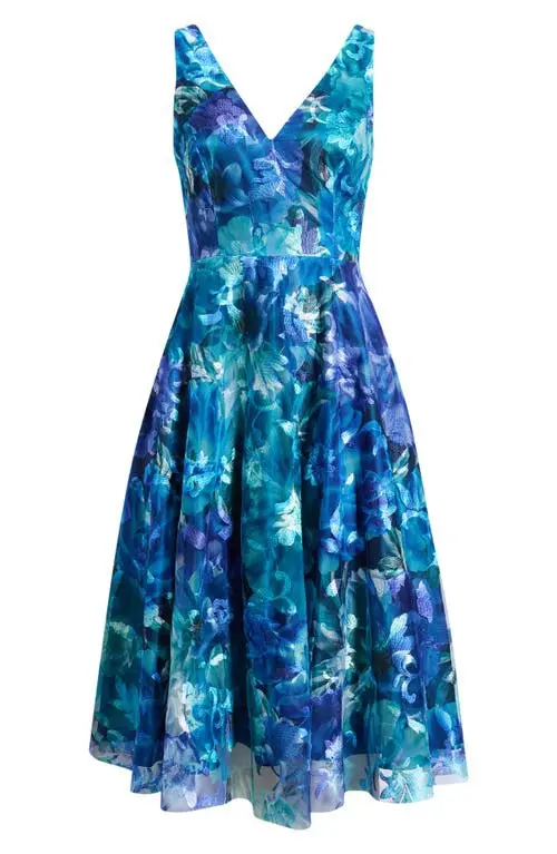 Eliza J Embroidered Sleeveless V-neck Fit & Flare Cocktail Dress