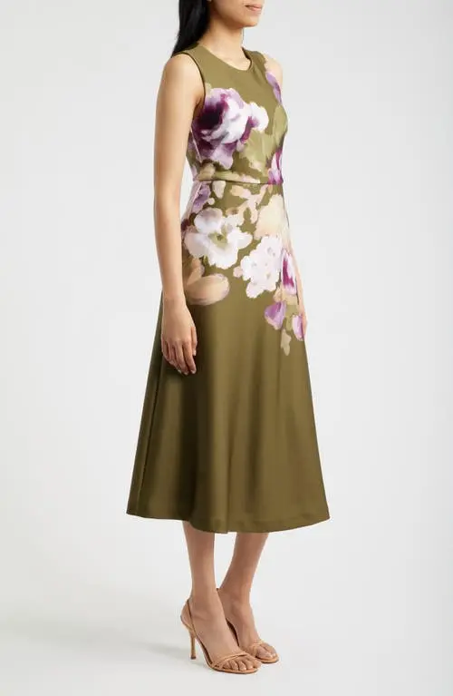 Anne Klein Sleeveless Floral Print Satin Midi Dress