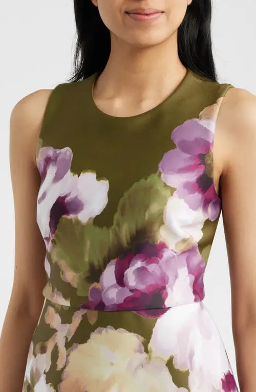 Anne Klein Sleeveless Floral Print Satin Midi Dress