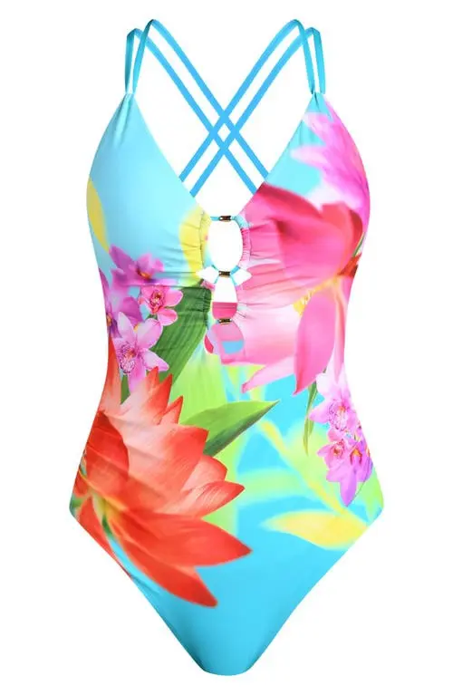 La Blanca Tropical Floral Print Underwire One-piece Swimsuit With Keyhole Cutout