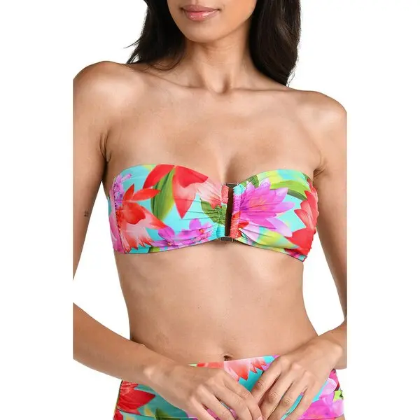 La Blanca Sunset Botanica Bandeau Bikini Top - Blue/green Multi
