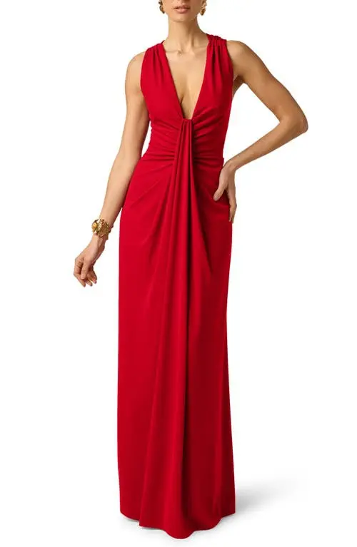 Adrianna Papell Ruched Drape Sleeveless Jersey Gown - Red