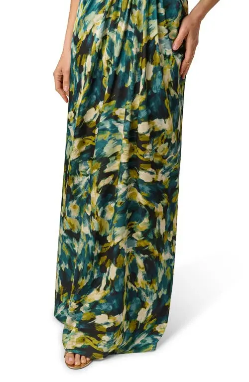 Adrianna Papell Print Halter Satin Gown