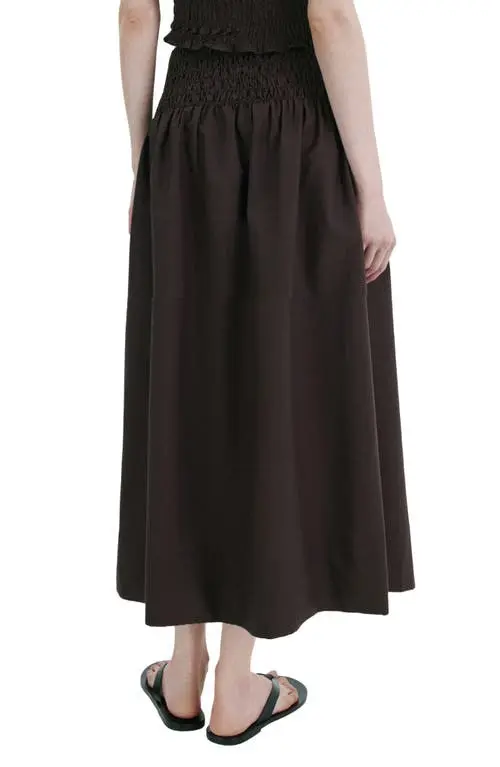 Mango Shirred Waist Midi Skirt - Chocolate