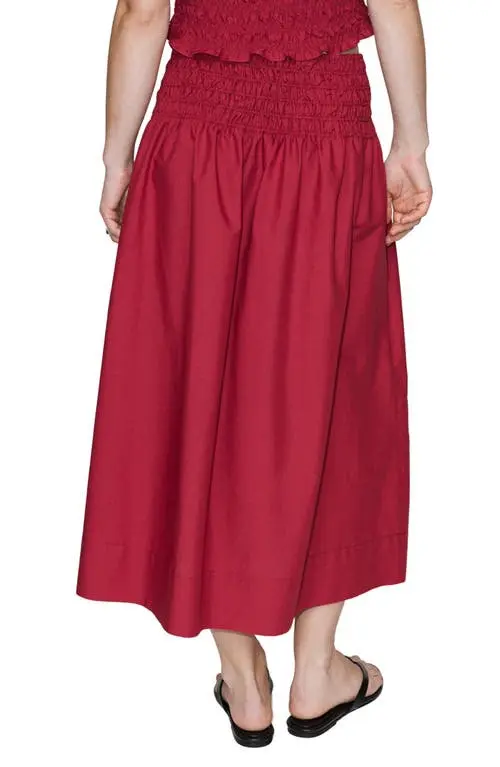 Mango Shirred Waist Midi Skirt
