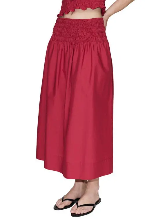 Mango Shirred Waist Midi Skirt - Red