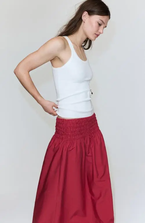Mango Shirred Waist Midi Skirt