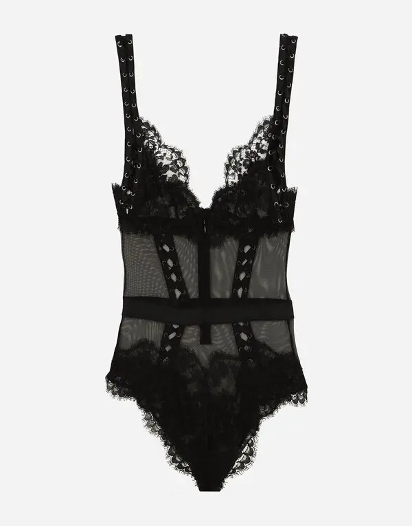 Dolce & Gabbana Lace And Tulle Bodysuit With Lacing
