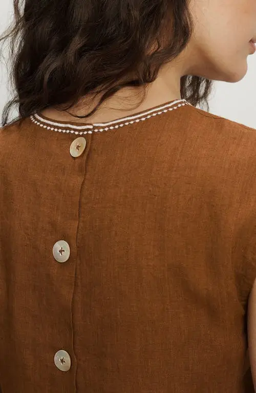 Veronica Beard Kessan Embroidered Crop Linen Top