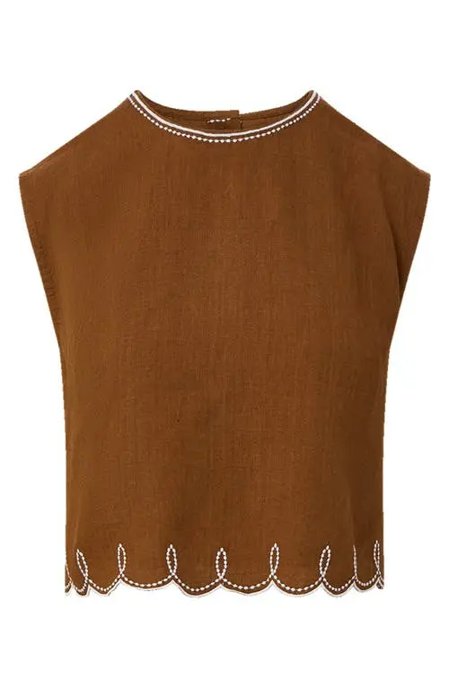 Veronica Beard Kessan Embroidered Crop Linen Top