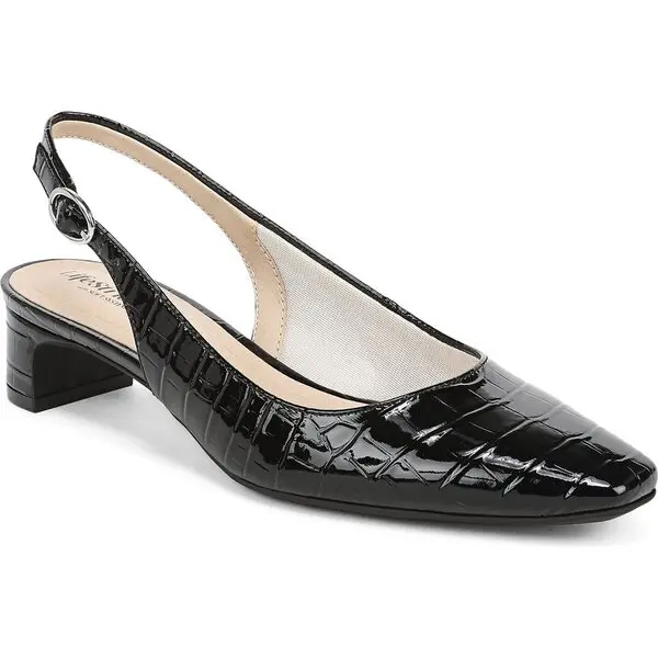 LIFESTRIDE Lorena Slingback Pumps With Croc-embossed Leather And Adjustable Strap - Black