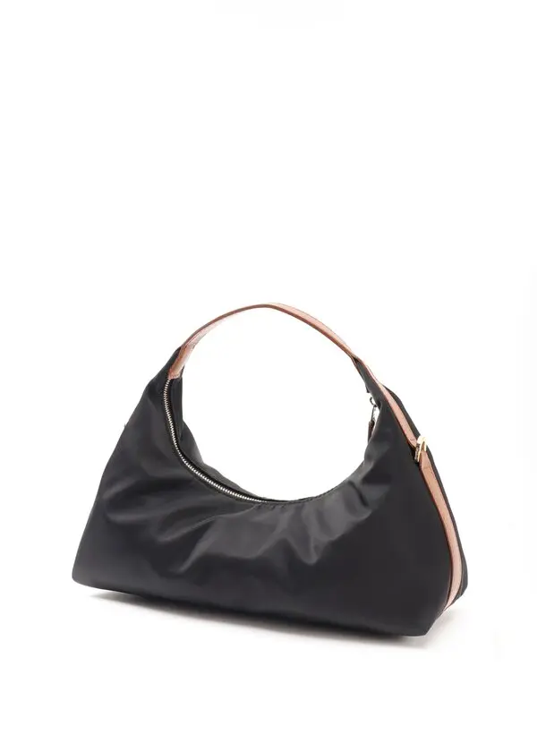 ELLEME Le Nylon Medium Hobo Bag With Leather Trimming - Black/cognac