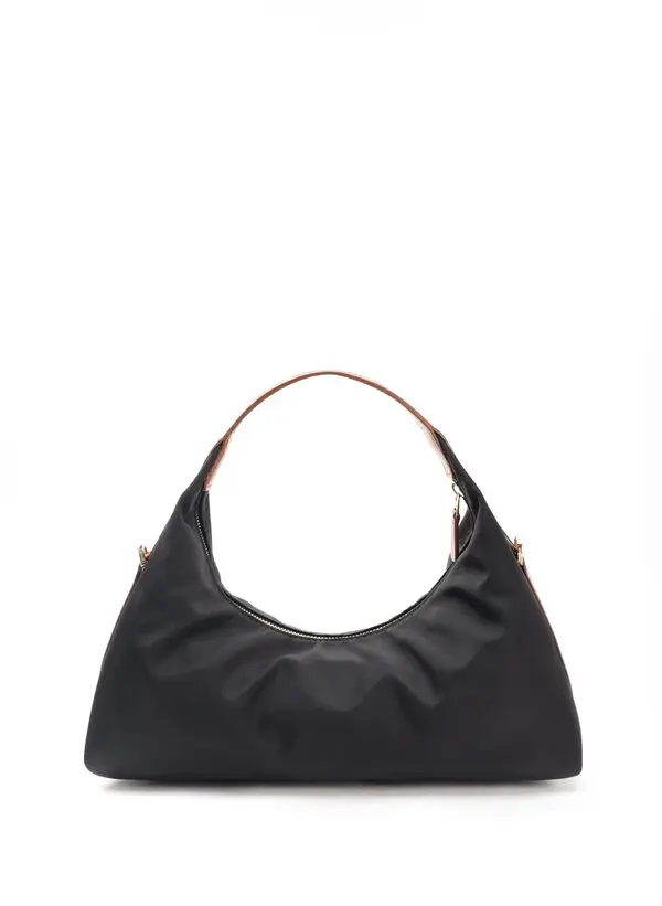 ELLEME Le Nylon Medium Hobo Bag With Leather Trimming - Black/cognac