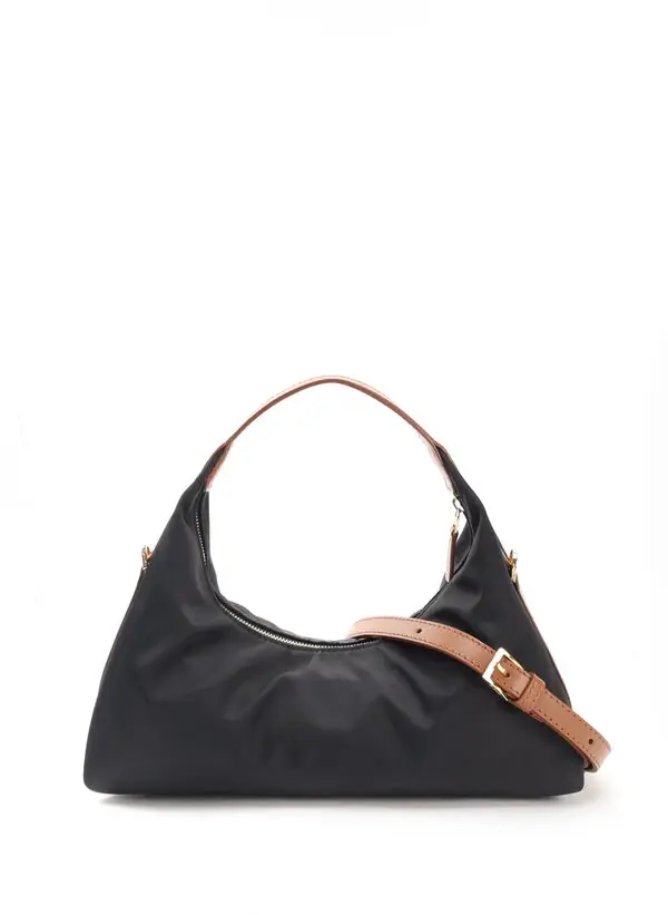 ELLEME Le Nylon Medium Hobo Bag With Leather Trimming - Black/cognac