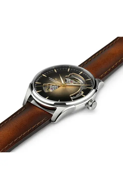 Hamilton Jazzmaster Open Heart Automatic Stainless Steel And Leather Strap Watch - Gold