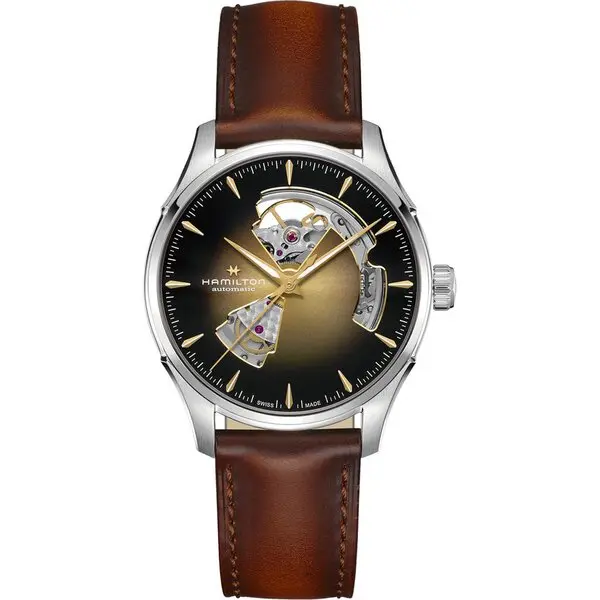 Hamilton Jazzmaster Open Heart Automatic Stainless Steel And Leather Strap Watch - Gold