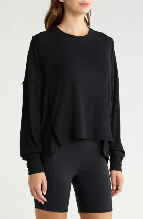 Free People All My Love Long Sleeve Rib T-shirt - Black