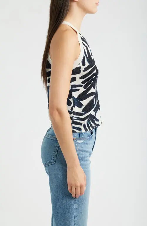 NIC+ZOE Sleeveless Jewel Neck Palm Print Sweater Tank With Metallic Accents