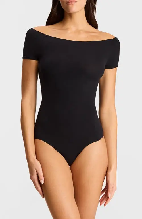 Commando Ballet Off-the-shoulder Cap Sleeve Bodysuit - Black