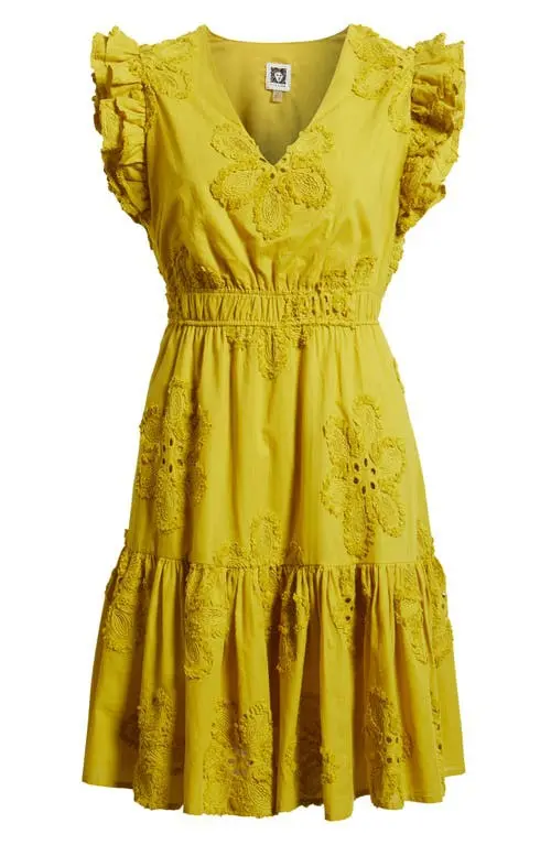 Anne Klein Floral Embroidered Ruffle Dress