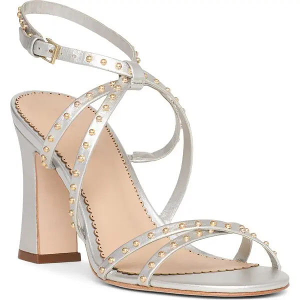 Cinq À Sept Blair Studded Metallic Block Heel Sandals - Silver/gold