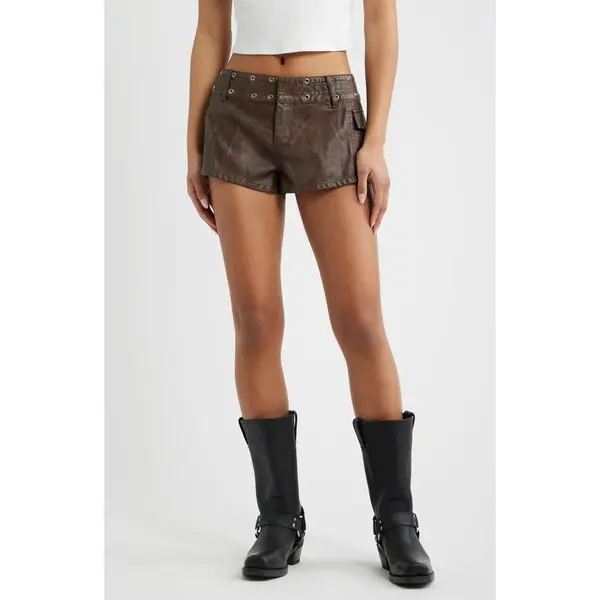 Princess Polly Faux Leather Biker Shorts - Brown
