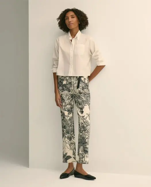 Brooks Brothers S Cotton Floral Cropped Kick Flare Jeans - Black