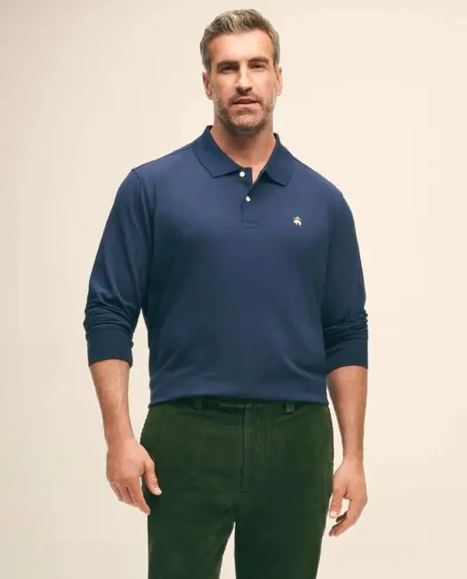 Brooks Brothers Golden Fleece Big & Tall Stretch Supima Long-sleeve Polo Shirt - Navy
