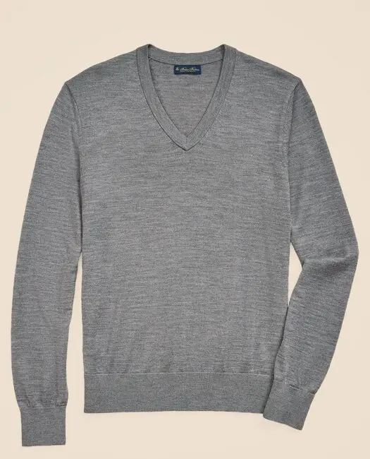 Brooks Brothers Ultimate Merino Wool V-neck Sweater - Grey