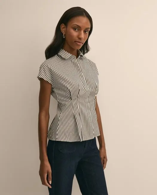 Brooks Brothers Cotton Sateen Stripe Peplum Shirt | | Small - Black