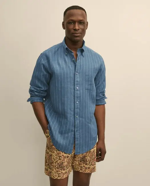 Brooks Brothers Irish Linen Sport Shirt - Navy