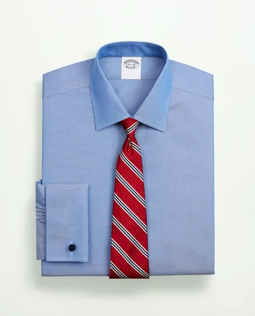 Brooks Brothers S Stretch Supima Cotton Non-iron Pinpoint Oxford Ainsley Collar Dress Shirt - Blue