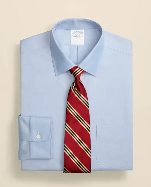 Brooks Brothers Stretch Supima Cotton Non-iron Pinpoint Oxford Ainsley Collar Dress Shirt - Light Blue