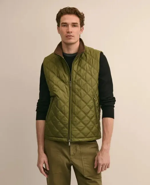Brooks Brothers Paddock Diamond Quilted Vest - Medium Green