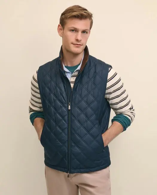 Brooks Brothers S Paddock Diamond Quilted Vest | | Medium - Navy