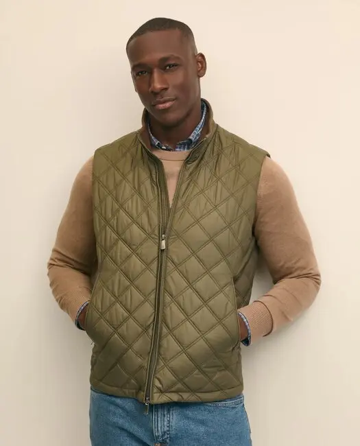 Brooks Brothers Paddock Diamond Quilted Vest - Olive