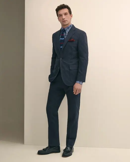 Brooks Brothers S Slim Fit Check Suit Pants In Brushed-cotton - Navy