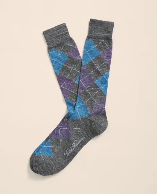 Brooks Brothers S Cotton Blend Argyle Socks - Grey