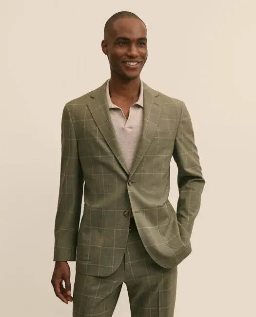 Brooks Brothers S Explorer Collection Slim Fit Wool Windowpane Suit Jacket - Olive