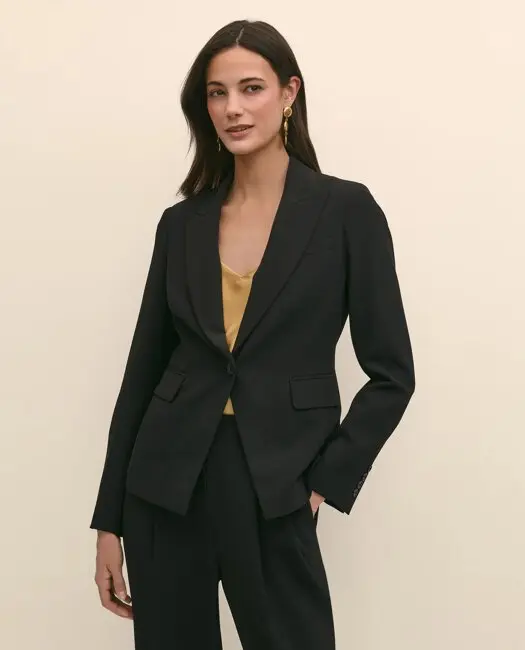 Brooks Brothers S Single-breasted Peak Lapel Jacket In Fine Twill Stretch Crepe - Black