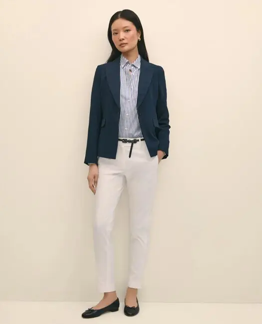 Brooks Brothers Single-breasted Peak Lapel Jacket In Fine Twill Stretch Crepe - Navy