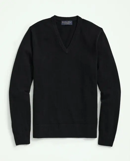 Brooks Brothers 3-ply Cashmere V-neck Sweater - Black