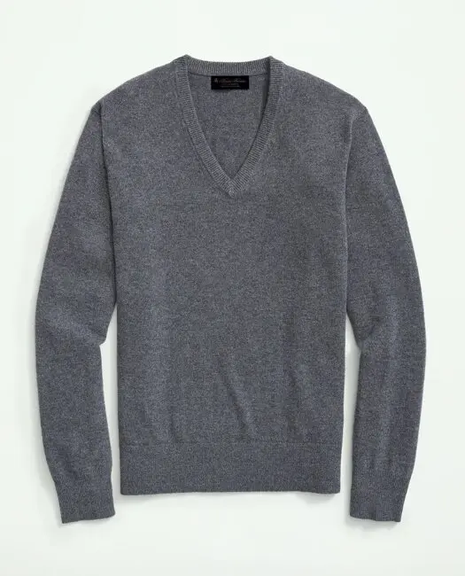 Brooks Brothers 3-ply Cashmere V-neck Sweater - Grey