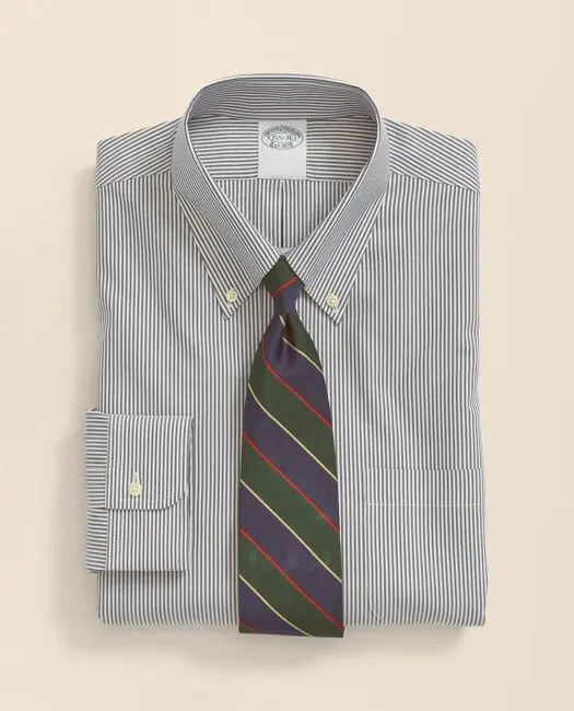 Brooks Brothers S Stretch Supima Cotton Non-iron Pinpoint Oxford Button-down Collar, Candy Stripe Dress Shirt - Navy