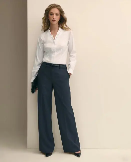 Brooks Brothers S The Essentials Wide-leg Trousers In Wool Blend - Navy