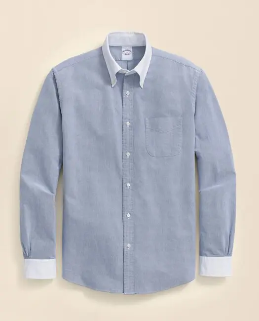 Brooks Brothers Friday Shirt, Oxford With White Collar - Blue